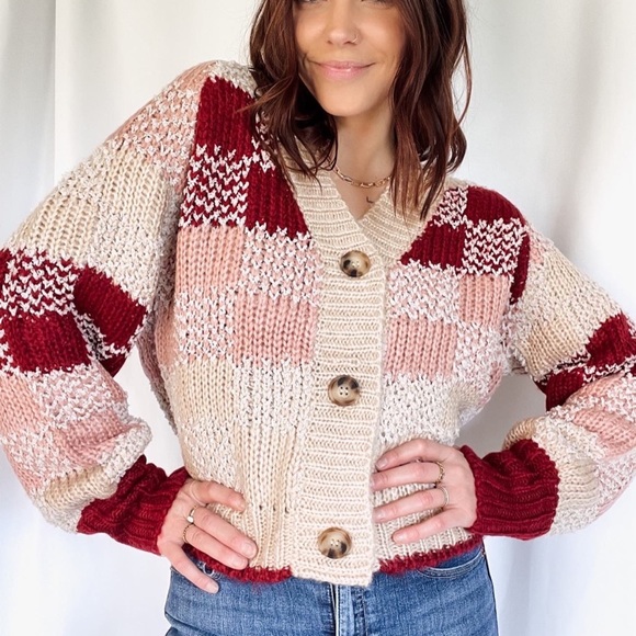 Lush | Sweaters | Checker Board Knit Cardigan | Poshmark